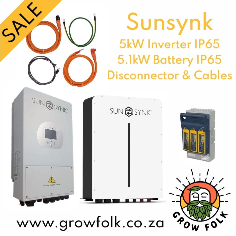 Sunsynk 5kW Hybrid Inverter IP65 with 5.1kWh Lithium Battery IP65 and ...